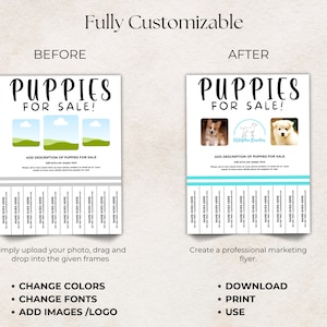 Editable Puppy Marketing Flyer, Dog Adoption Puppy Tear off Flyer ...