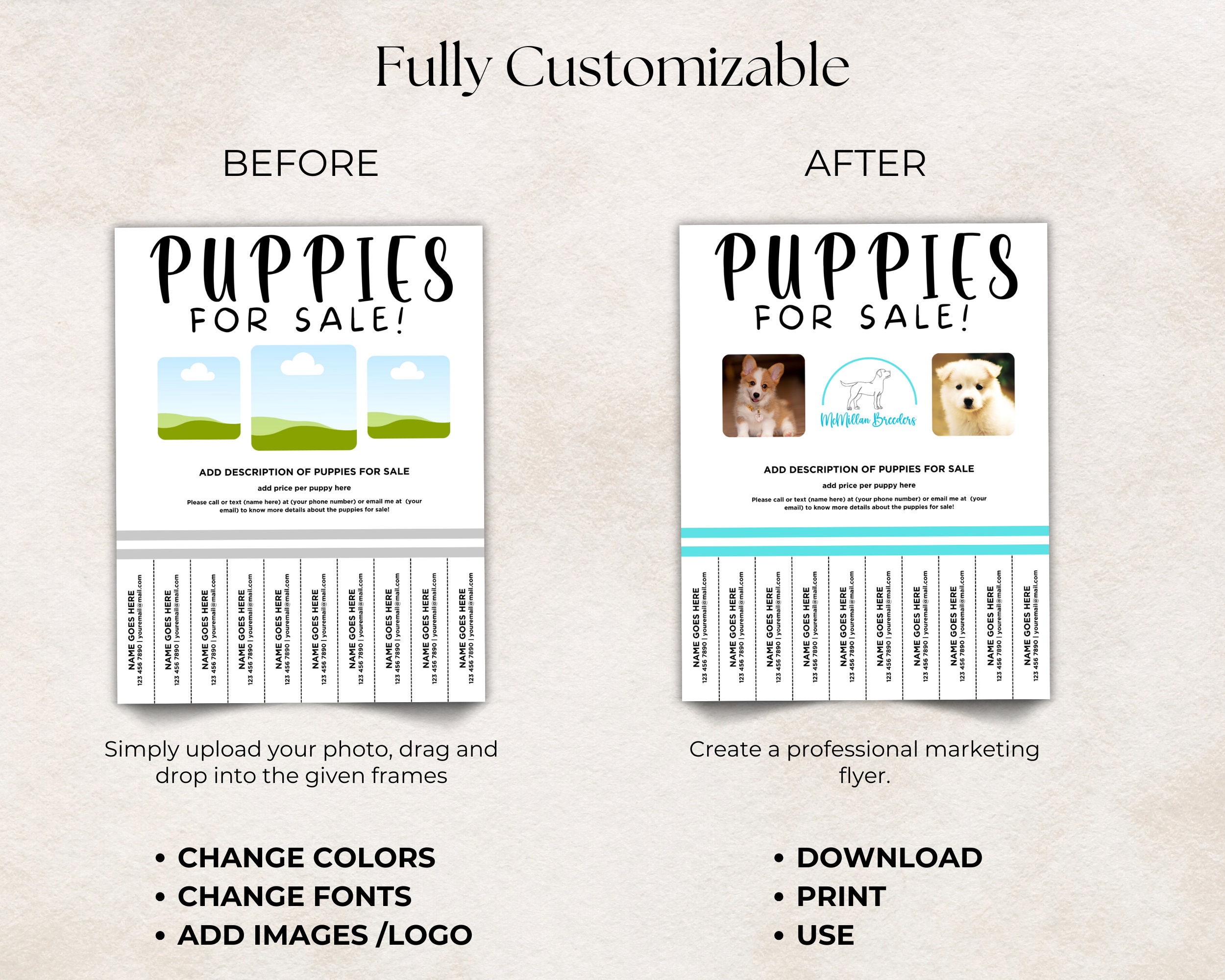 Editable Puppy Marketing Flyer, Dog Adoption Puppy Tear off Flyer ...