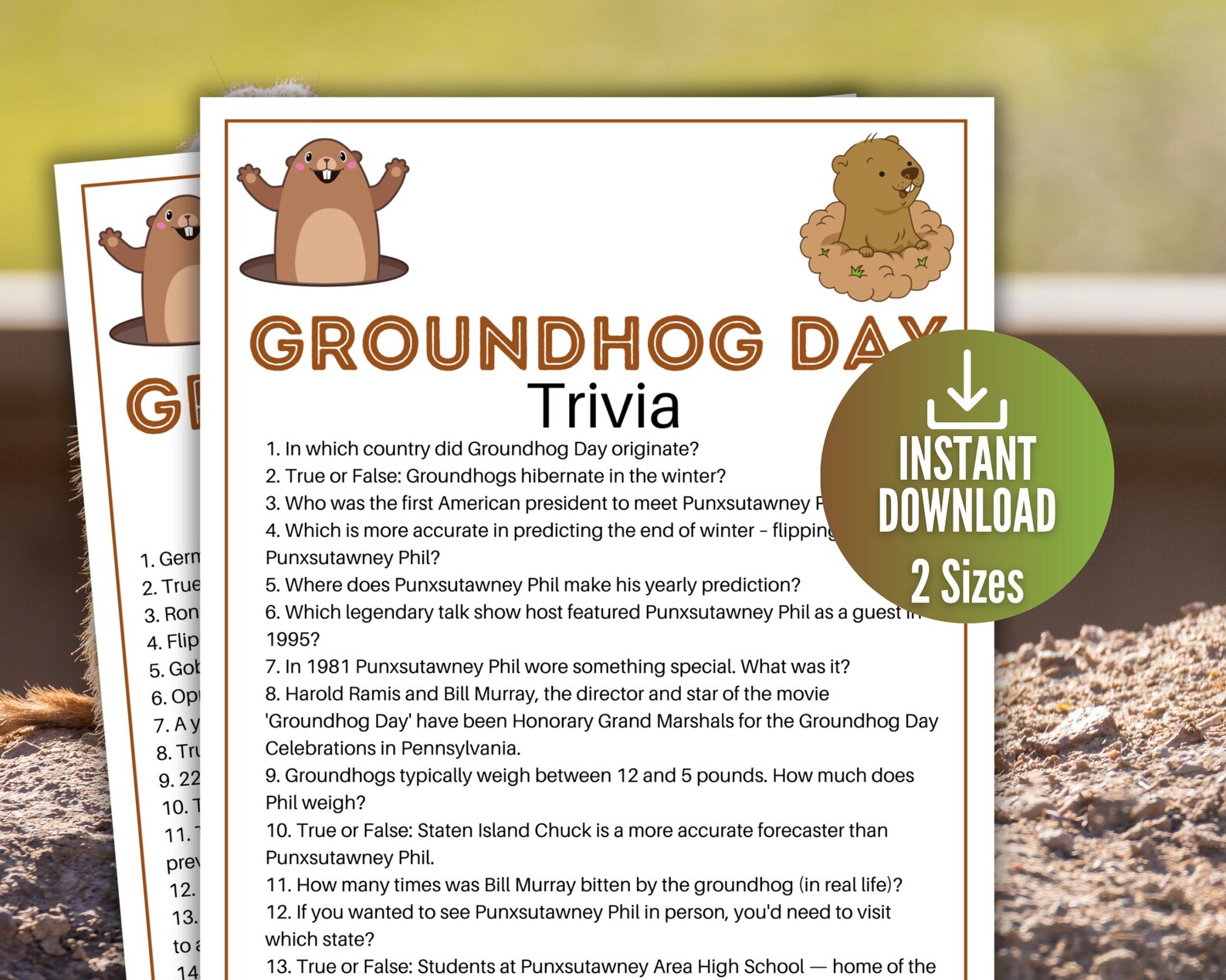 Groundhog Day Trivia, Printable Groundhog Day Game for Kids, Classroom ...