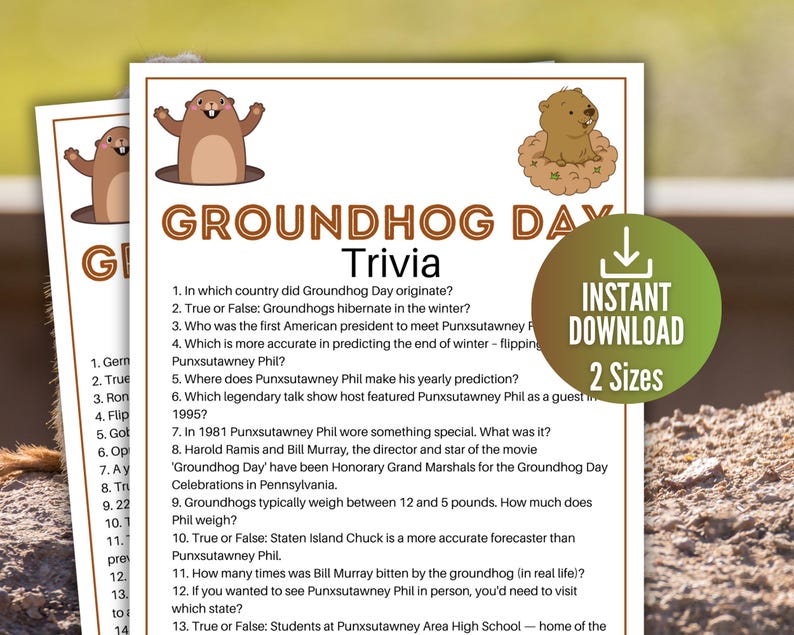 Groundhog Day Trivia, Printable Groundhog Day Game for Kids, Classroom ...