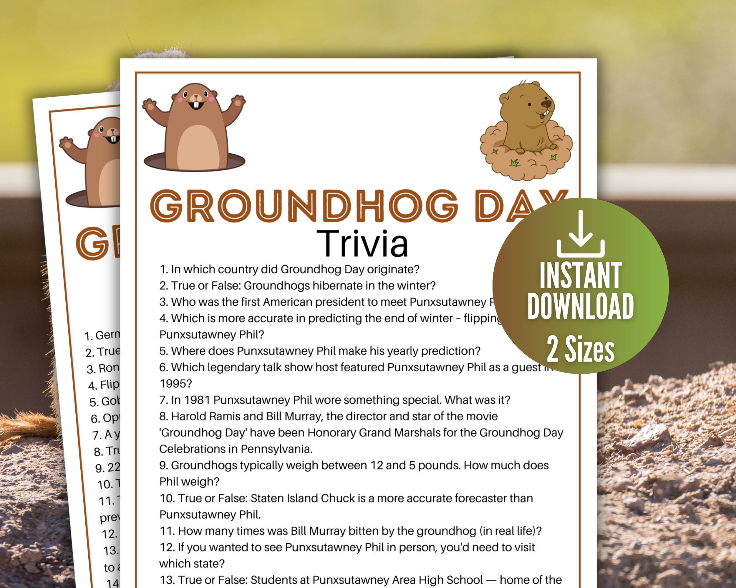 Groundhog Day Trivia, Printable Groundhog Day Game for Kids, Classroom ...
