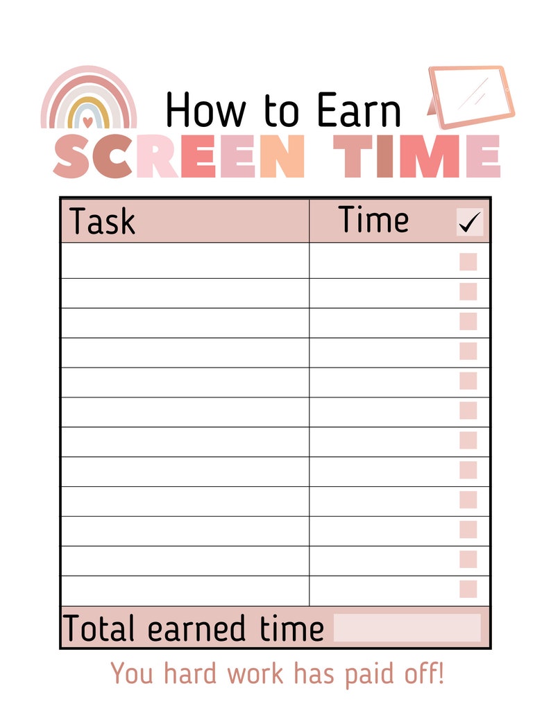 Editable Screen Time Checklist, Screen Time Schedule, Screen Time ...