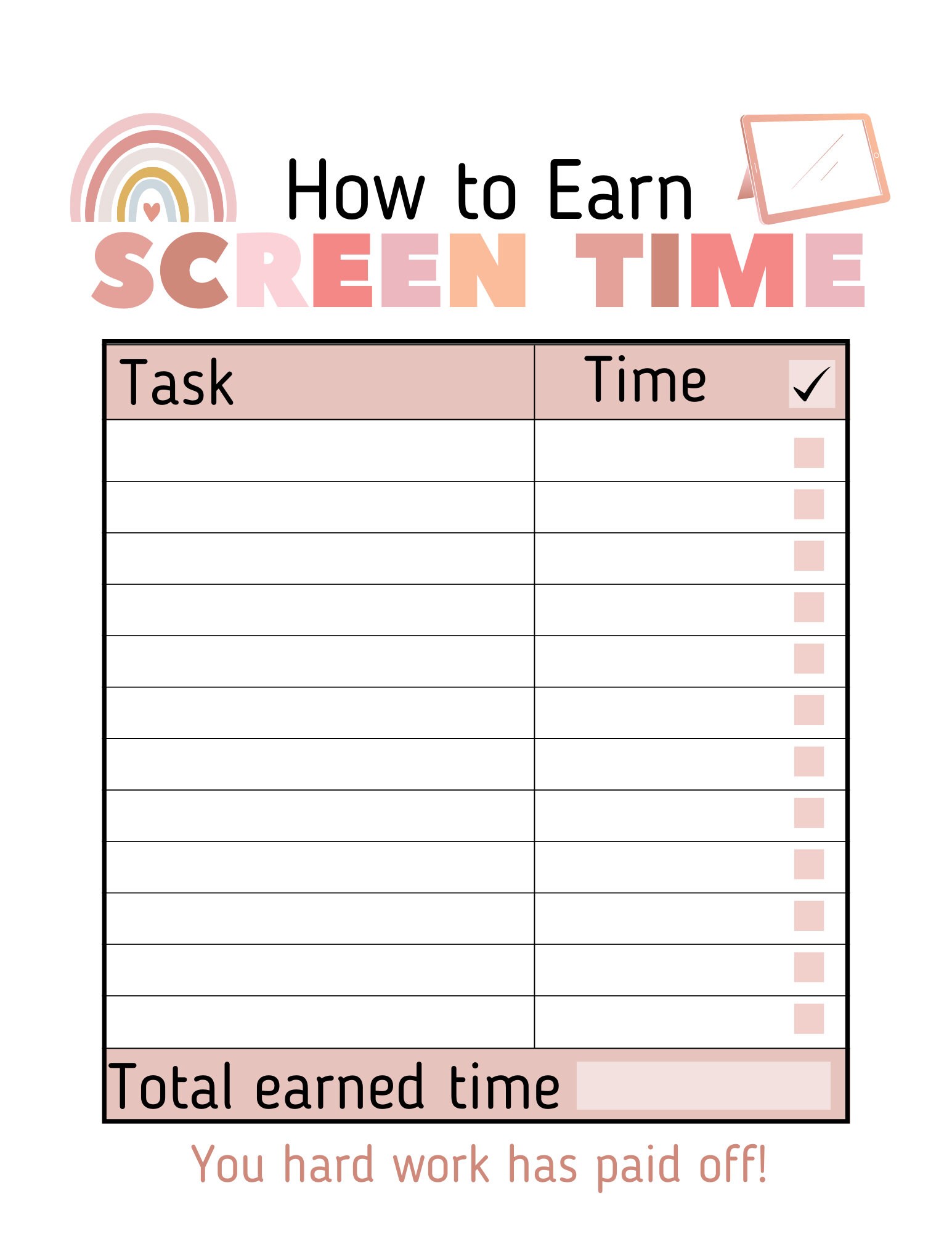Editable Screen Time Checklist, Screen Time Schedule, Screen Time ...