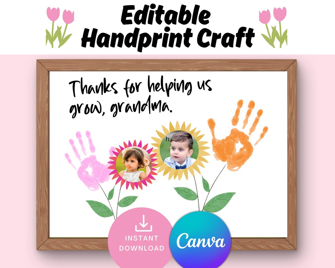 Editable Grandmother Handprint Craft, Flower Handprint Art With Kid ...
