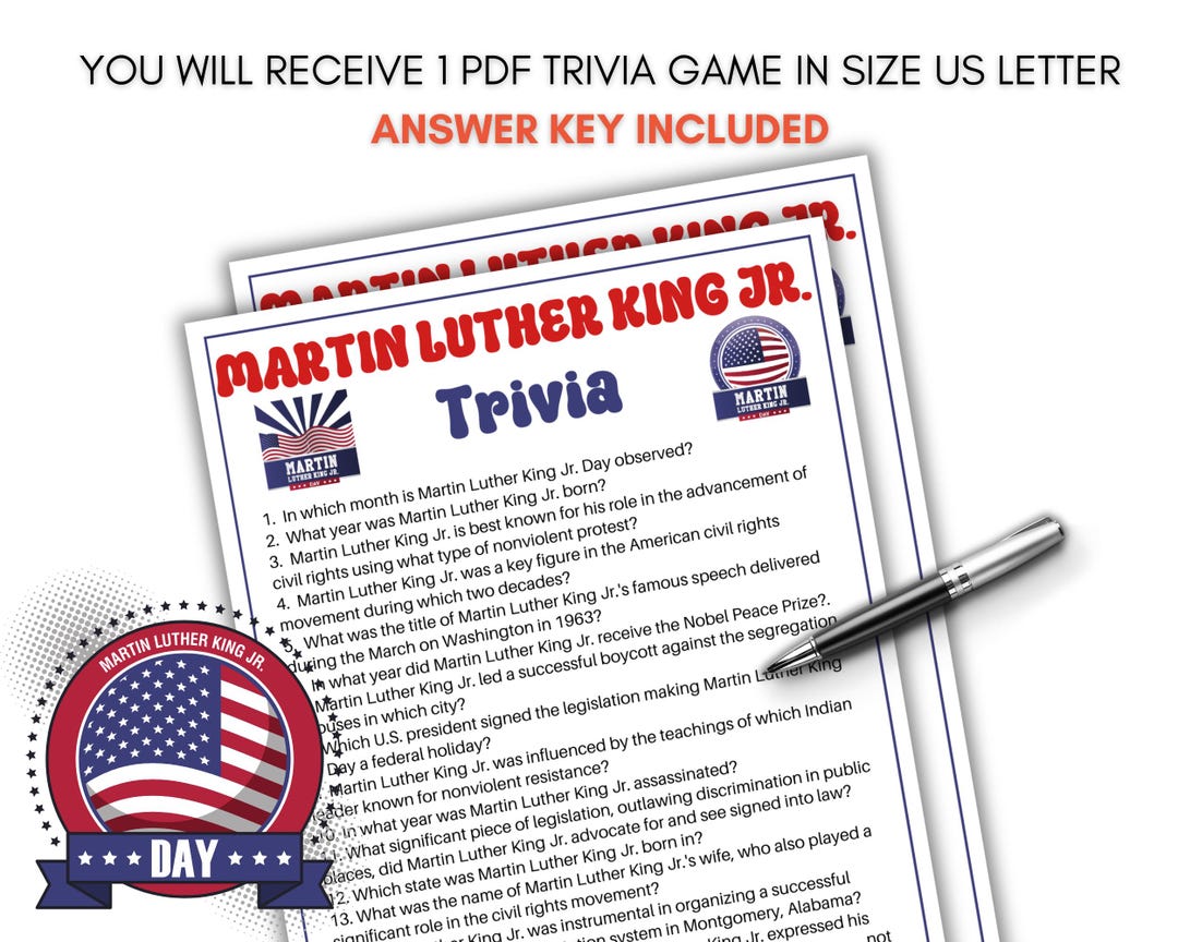 Martin Luther King Day Trivia Game, MLK Celebration Games, African ...