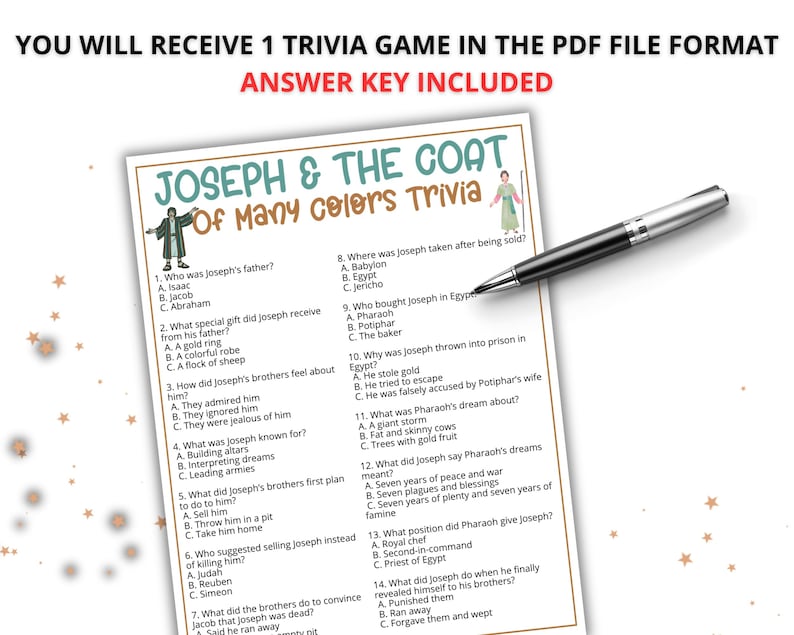 Joseph & the Coat of Many Colors Trivia Game for Kids, Sunday School ...