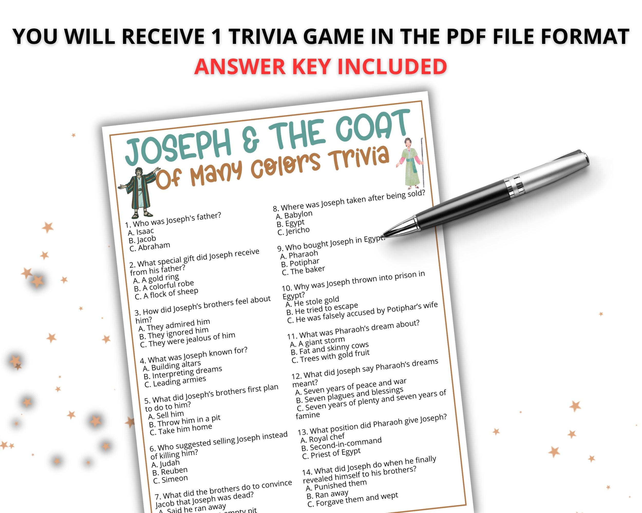 Joseph & the Coat of Many Colors Trivia Game for Kids, Sunday School ...