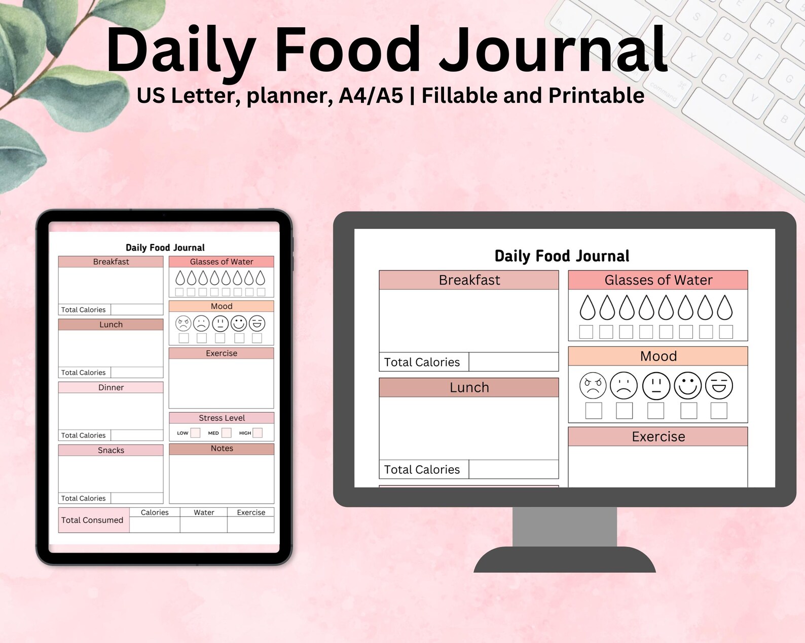 Editable Daily Food Journal, Printable Daily Food Journal, Daily Food ...