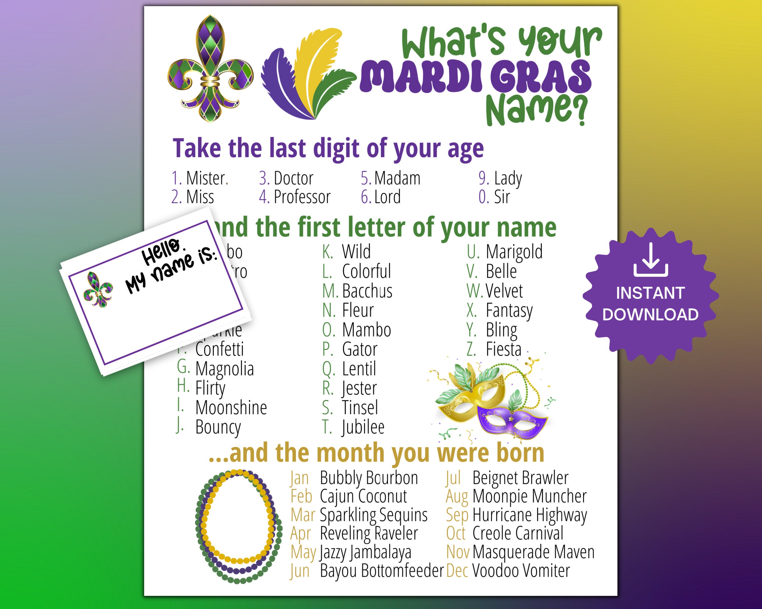 Mardi Gras Name Tags Templates