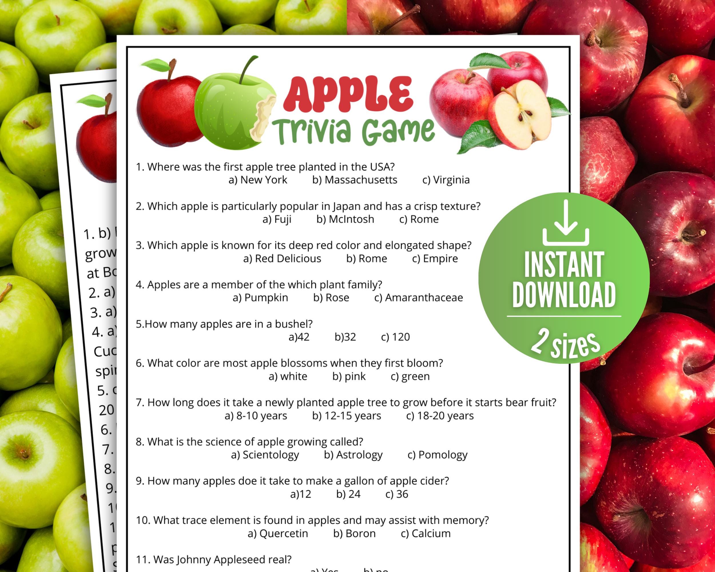 Apple Trivia Game, Fall Trivia Game, Halloween Party Game, Autumn ...