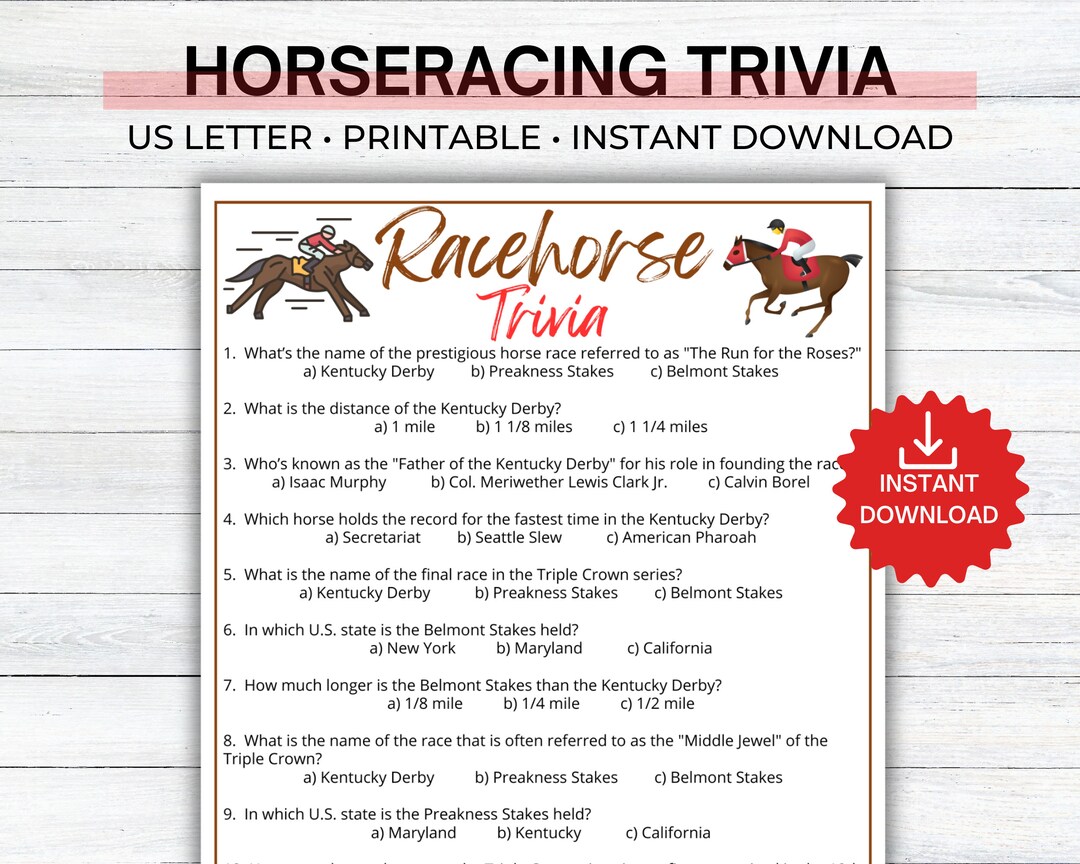 Racehorse Trivia Game, Derby Party Game, Printable Horse Racing Game ...