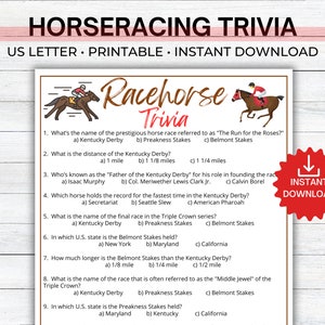 Racehorse Trivia Game, Derby Party Game, Printable Horse Racing Game ...