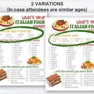 What's Your Italian Food Name Game WITH NAMETAGS +SIGN, Pasta Dinner ...
