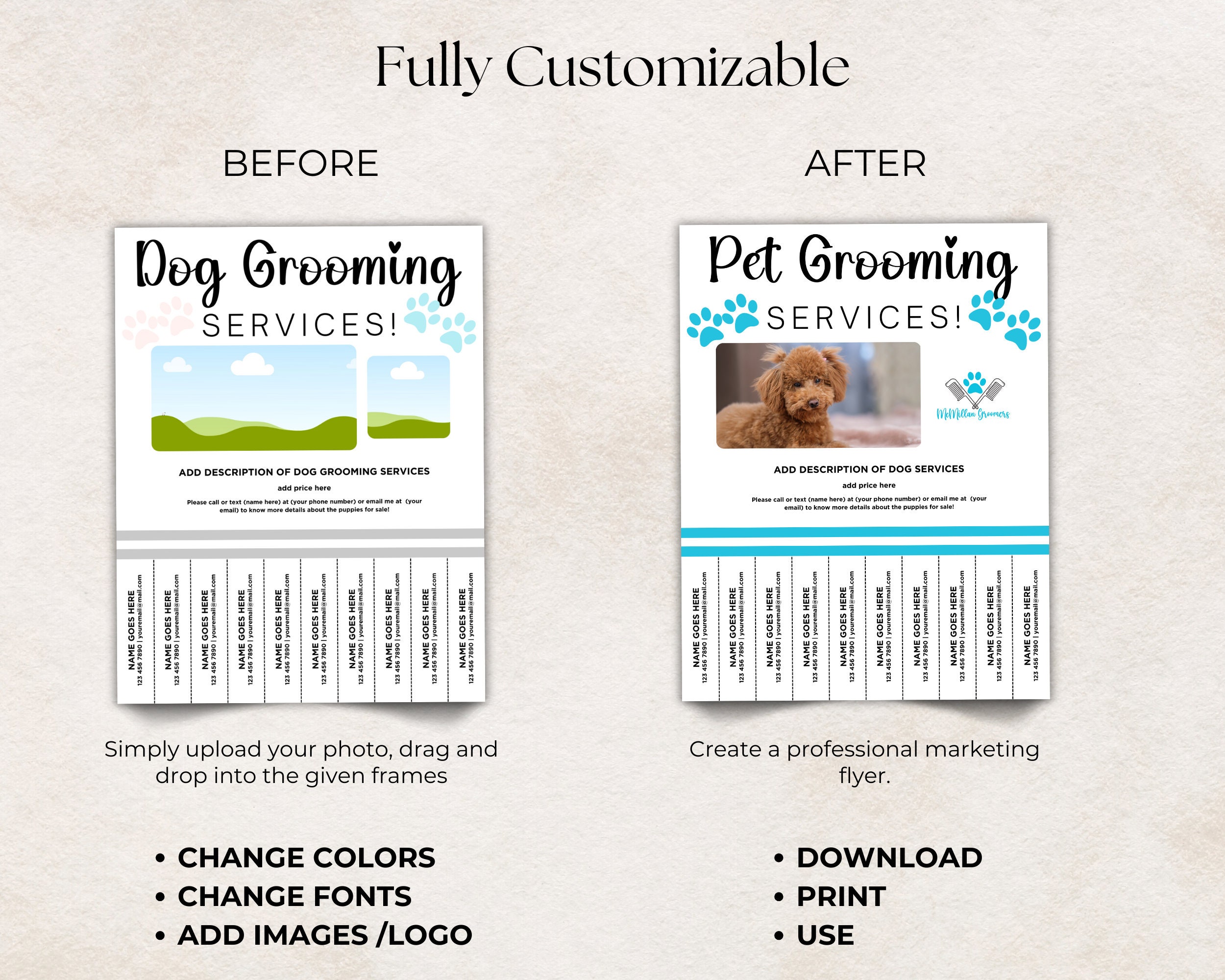 Editable Dog Grooming Marketing Flyer, Dog Groomer Tear off Flyer,dog ...