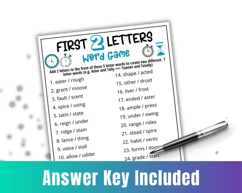 Pop Culture Trivia Game,first 2 Letters Word Quiz,printable Game for ...