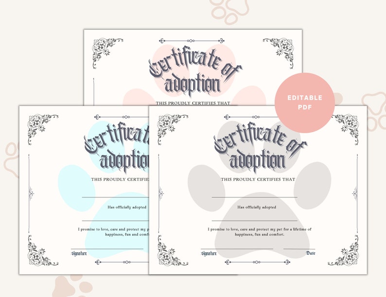 Puppy Certificate of Adoption, Pet Adoption Editable PDF - Etsy
