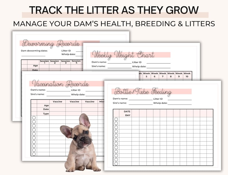 Dog Whelping Records Editable, Dog Breeder Forms, Puppy Whelping Chart ...
