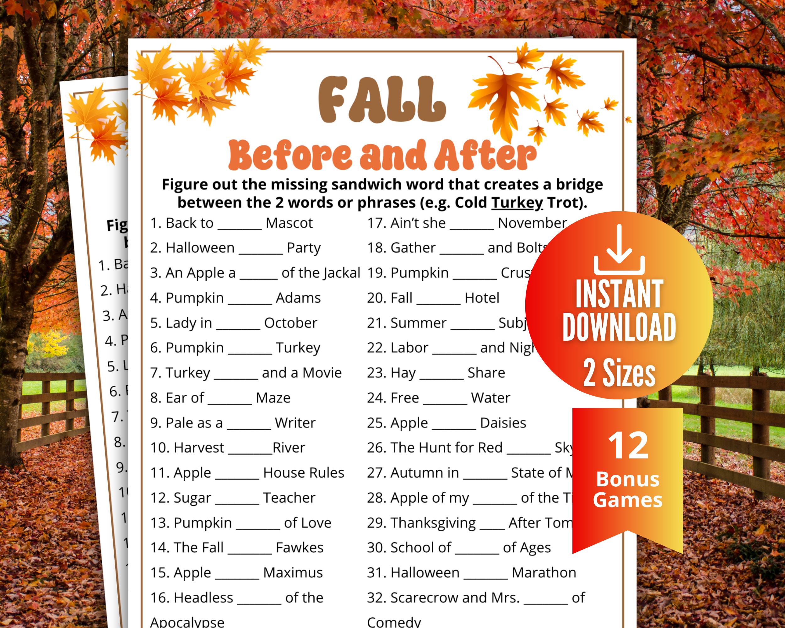 Fall Trivia Game, Autumn Before and After Quiz, Fall Season Office ...