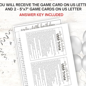 1959 Trivia Game, 65th Birthday Party Games, Born in 1959 Game, 1959 ...