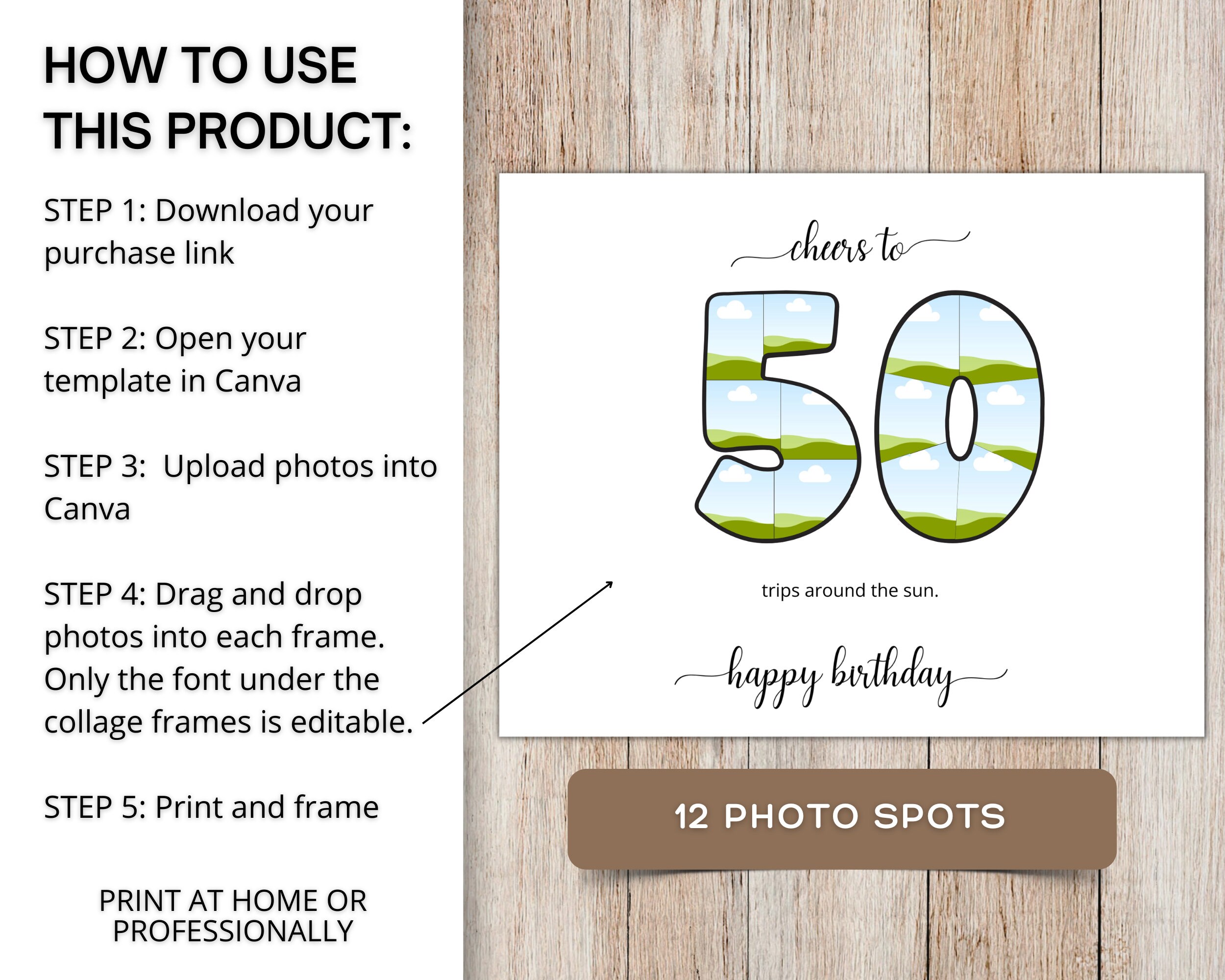 EDITABLE Custom 50th Birthday Gift 50th Birthday Photo - Etsy