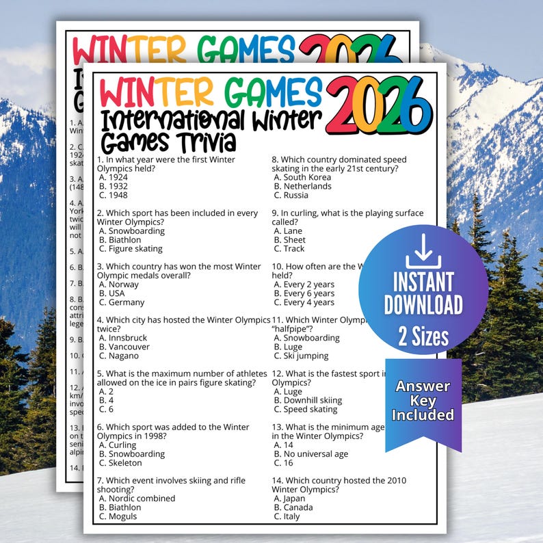 2026 Winter Games Trivia Quiz, Activity for International Winter Sports ...