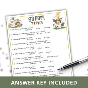 Safari Trivia Game Printable Animal Game For Kids Adults Safari