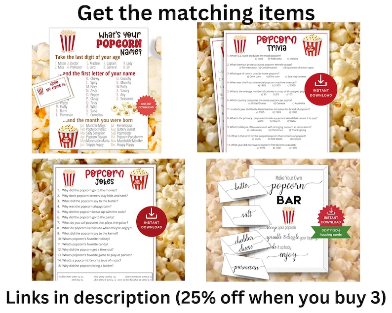 Popcorn Trivia Game, Printable Popcorn Game for Kids & Adults, Popcorn ...