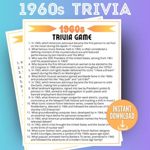 1960s Decade Trivia Game, Trivia Questions, 60s Trivia Quiz, 1960s ...