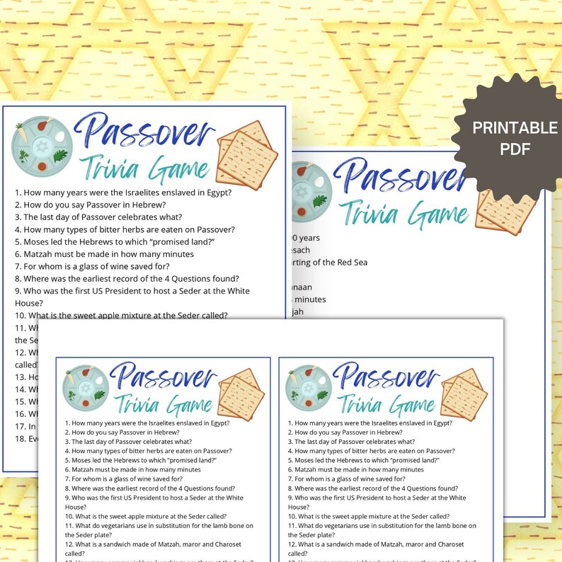 Passover Trivia Game Jewish Games Passover Holiday Passover - Etsy