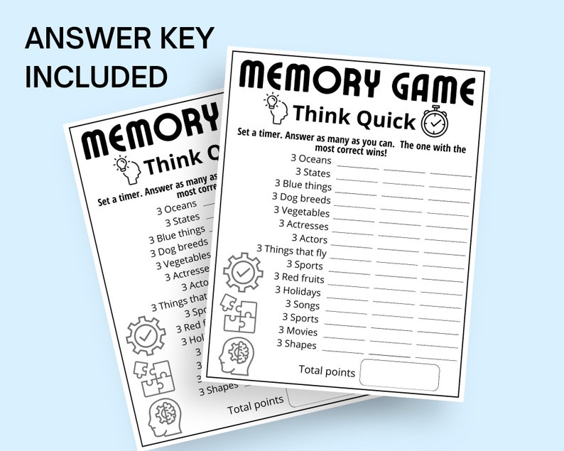 Think Quick Memory Care Game, Elderly Game, Dementia Games, Ice Breaker ...