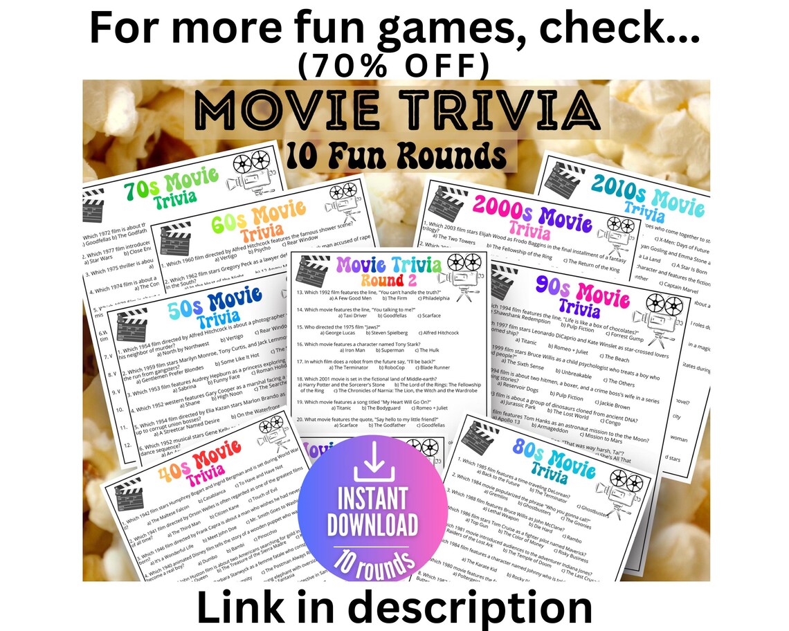 Famous Movie Quotes Trivia Game, Silver Screen Quiz Party, Iconic Movie ...
