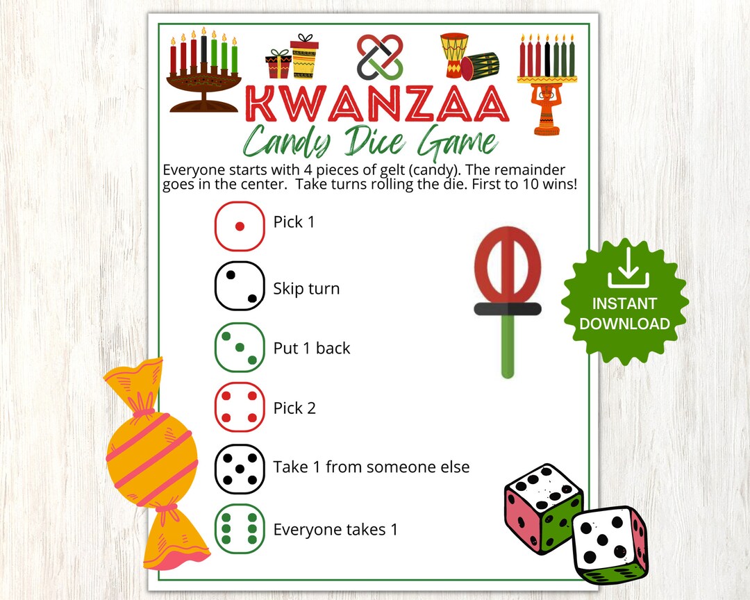 Kwanzaa Candy Dice Game, Kwanzaa Party Game, Kid's Printable Game ...
