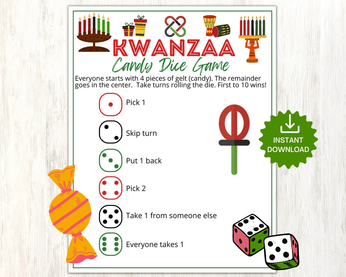 Kwanzaa Candy Dice Game, Kwanzaa Party Game, Kid's Printable Game ...