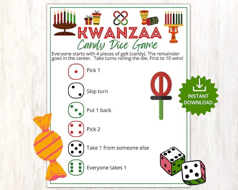 Kwanzaa Candy Dice Game, Kwanzaa Party Game, Kid's Printable Game ...