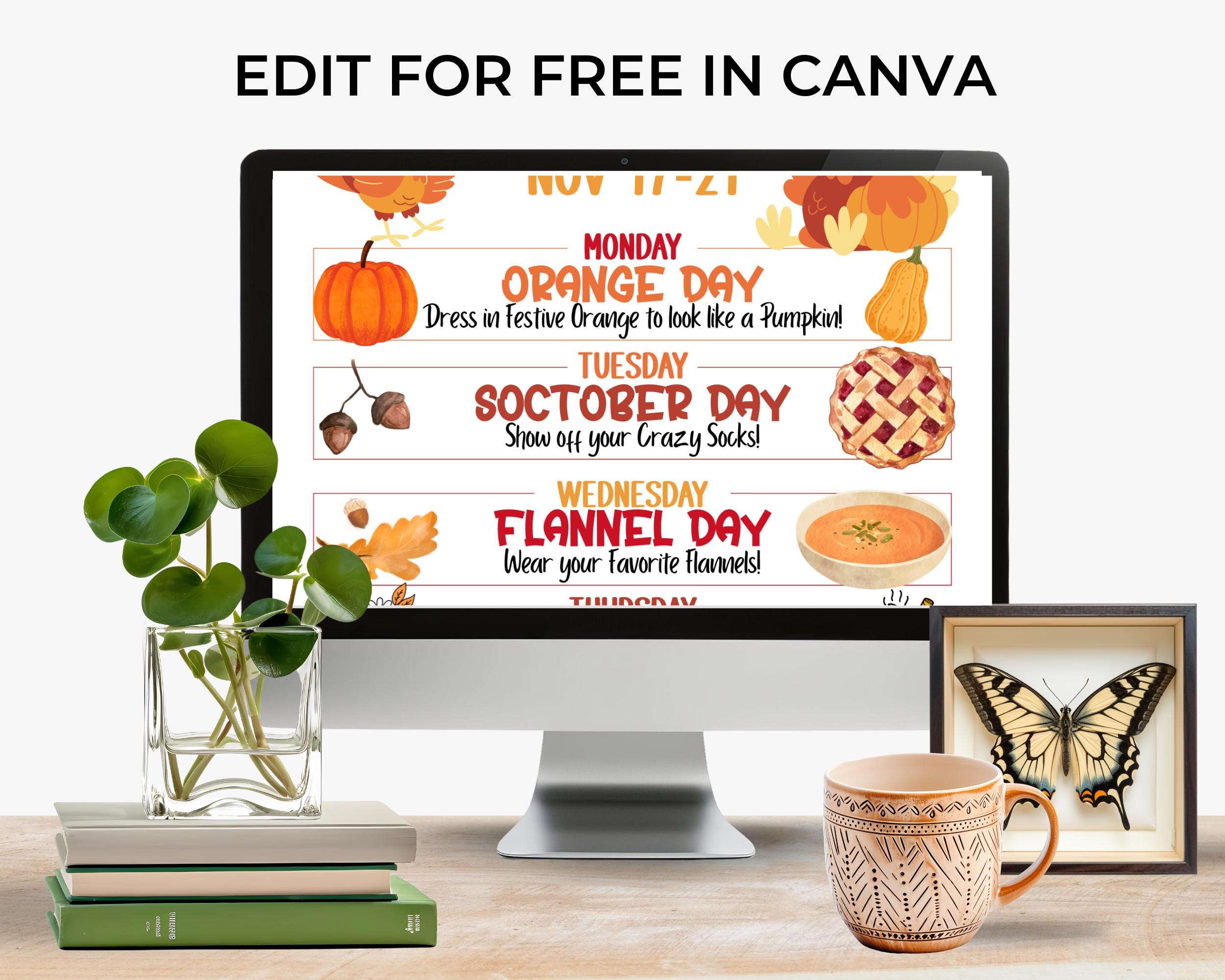 Customizable Thanksgiving School Spirit Week Flyer, PTO PTA Schedule ...