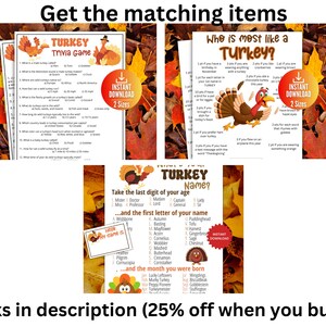 Turkey Trivia Game, Thanksgiving Party Game, Fall Trivia Game ...