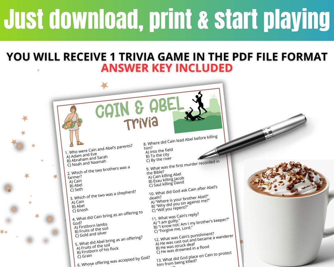 Cain and Abel Trivia Game for Kids, Sunday School Bible Games, Old ...