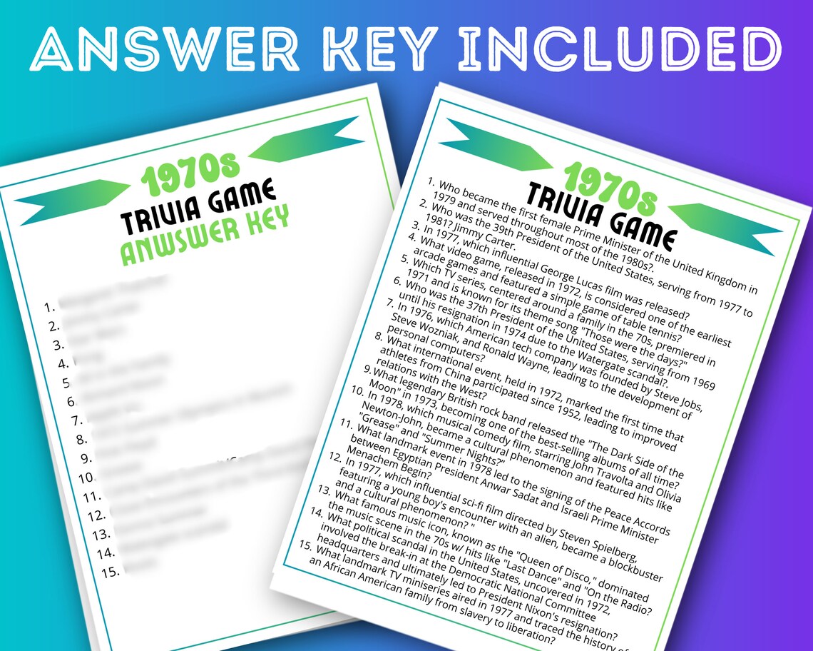 1970s Decade Trivia Game, Trivia Questions, 70s Trivia Quiz, 1970s ...