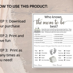 Who Knows the Mom to Be Best, Printable Baby Shower Game, Who Knows ...