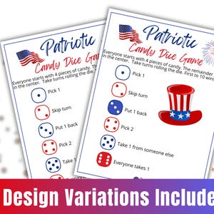 Patriotic Candy Dice Game, Memorial Day Candy Dice Game, Labor Day Game ...
