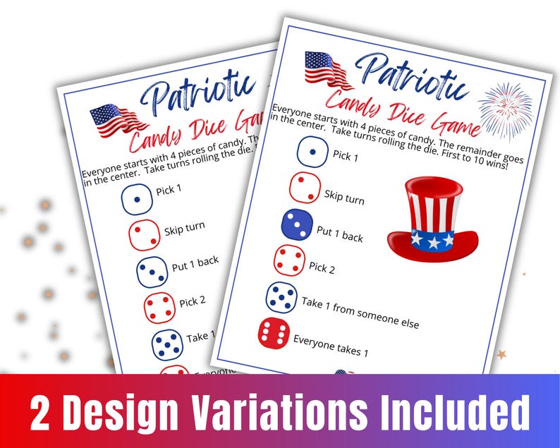 Patriotic Candy Dice Game, Memorial Day Candy Dice Game, Labor Day Game ...