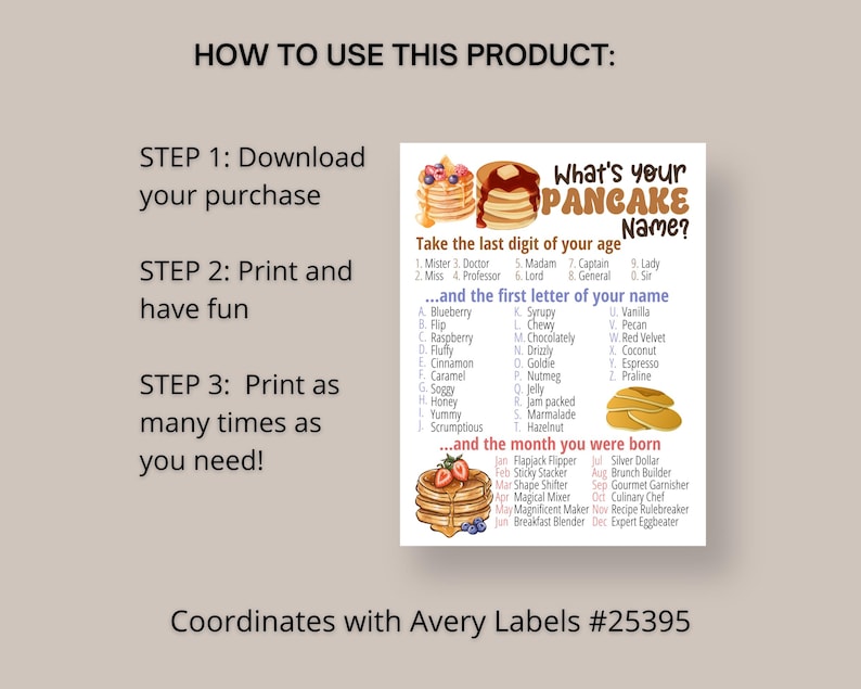 What's Your Pancake Name Game WITH NAMETAGS + SIGN, Sleepover Slumber ...