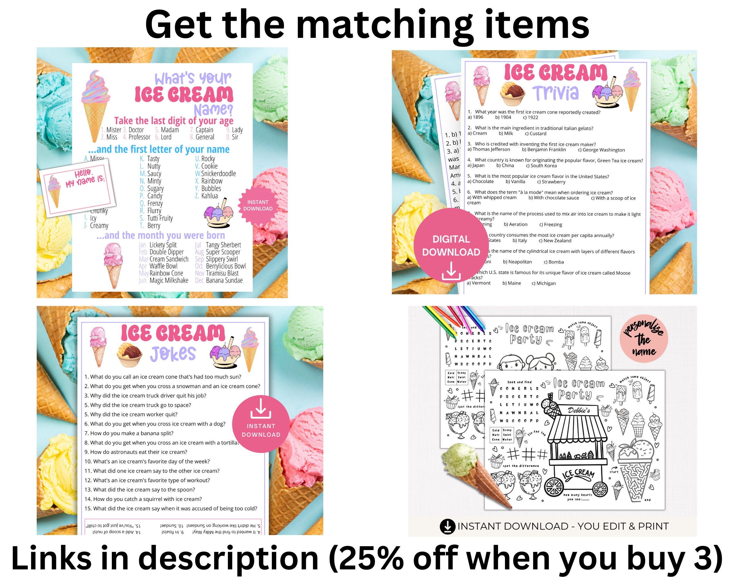 Ice Cream Trivia Game,printable Ice Cream Party Game for Kids & Adults ...