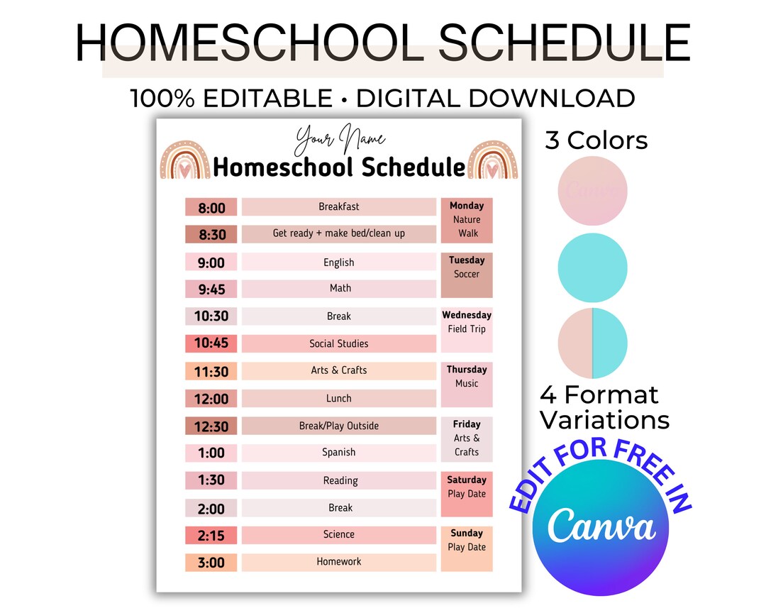 EDITABLE Daily Homeschool Schedule, Childcare Daily Routine, Daily ...