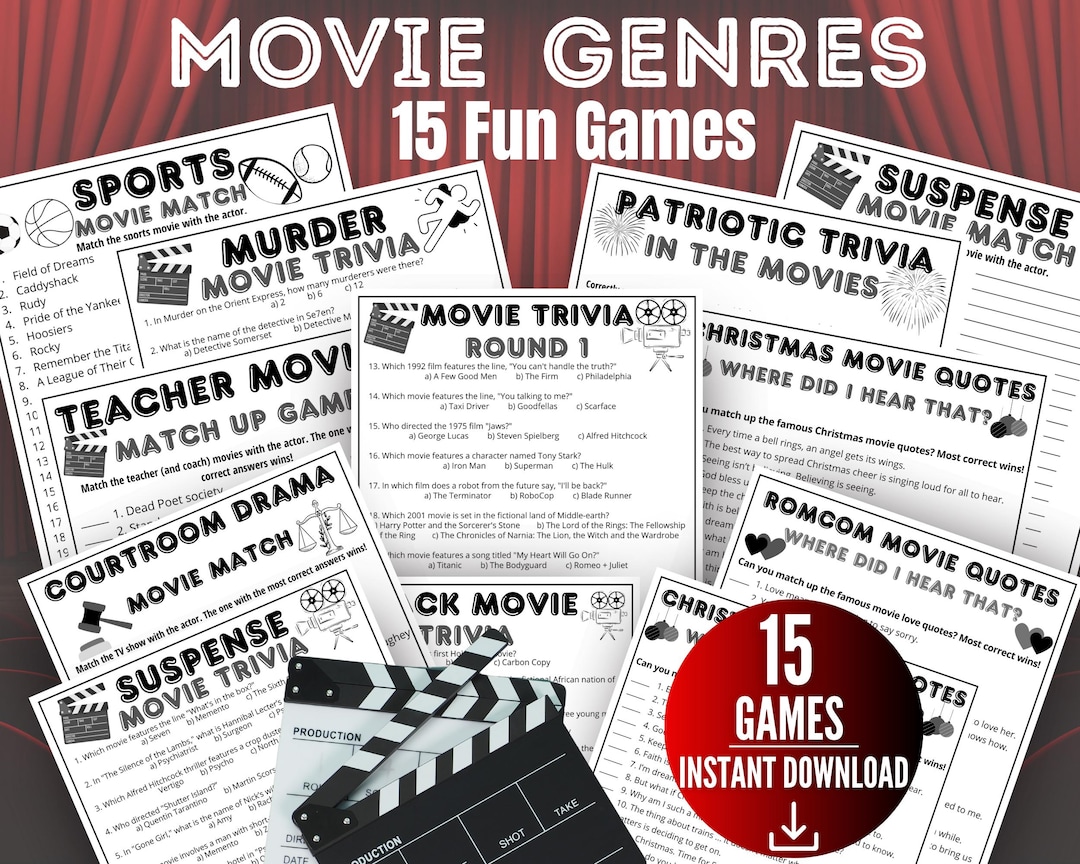 Movie Trivia Game Bundle,movie Genre Quiz Party, Silver Screen Movie ...