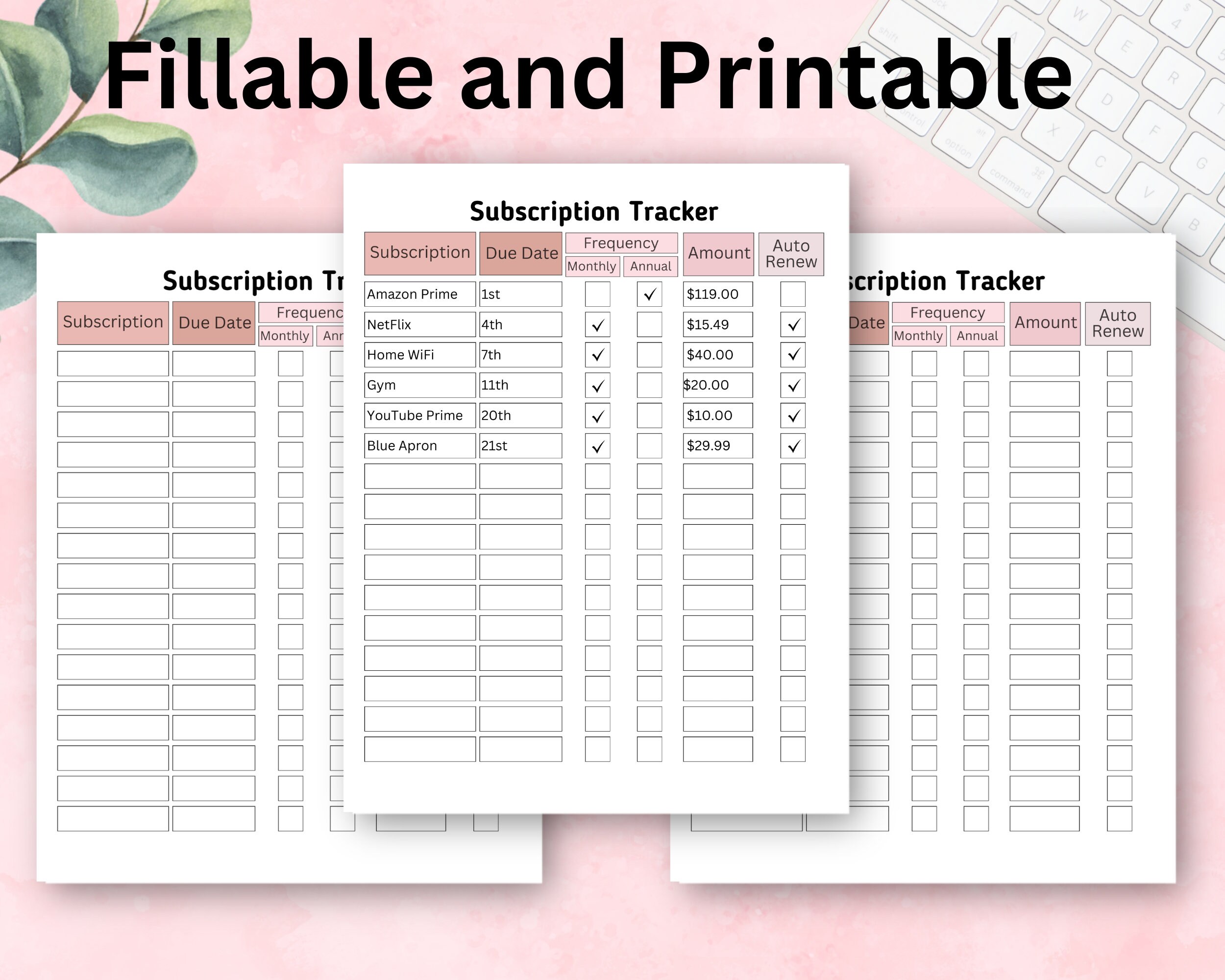 Editable Subscription Tracker Printable Subscription Log - Etsy