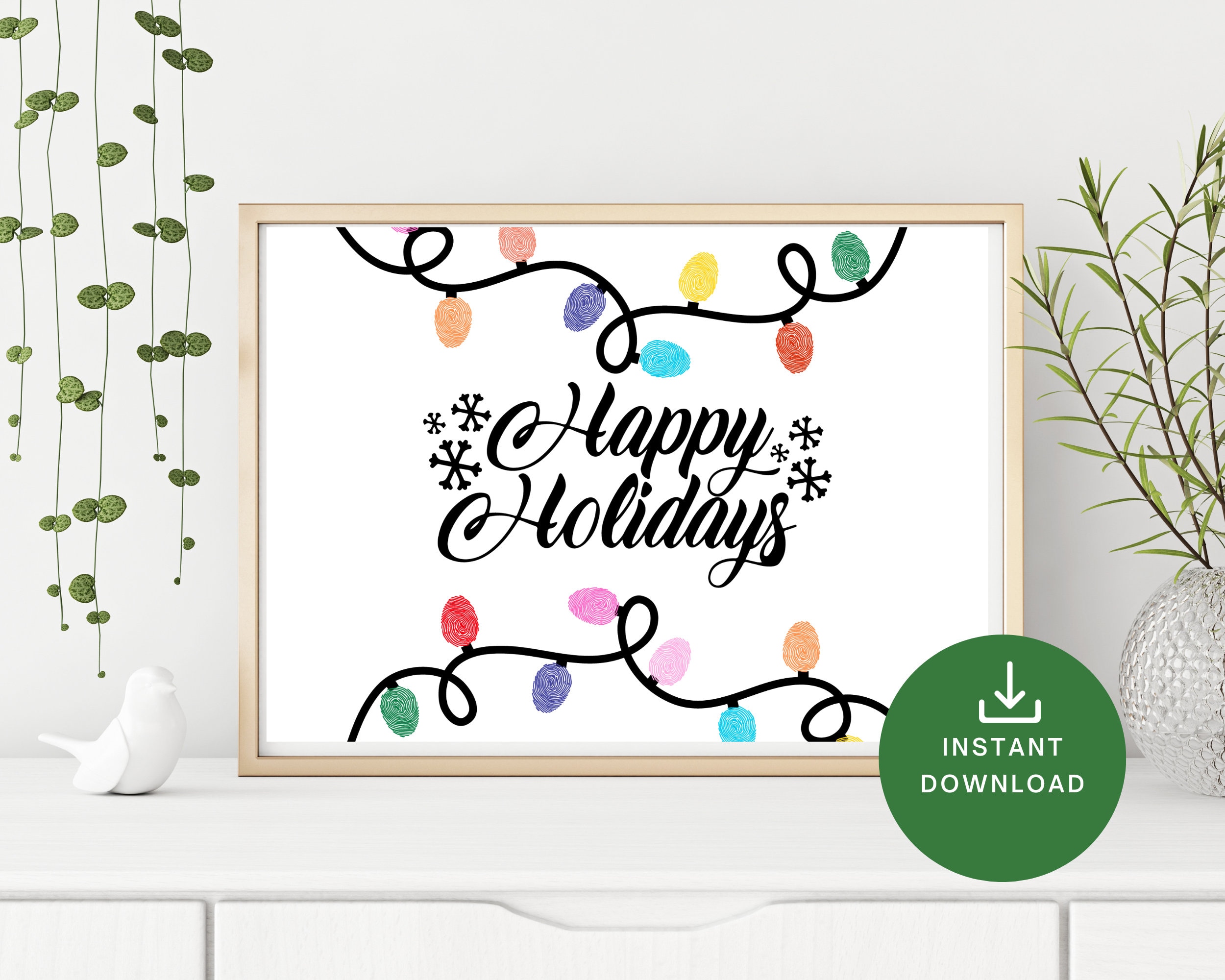 Fingerprint Christmas Lights Printable Happy Holidays Craft, Craft for ...