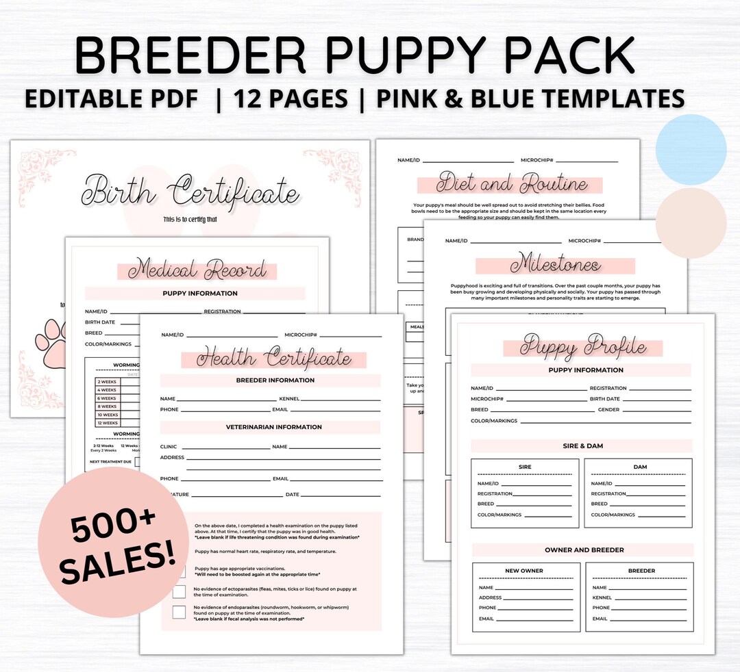Fillable Breeder Puppy Pack, Dog Breeder Records, Best Selling Dog ...