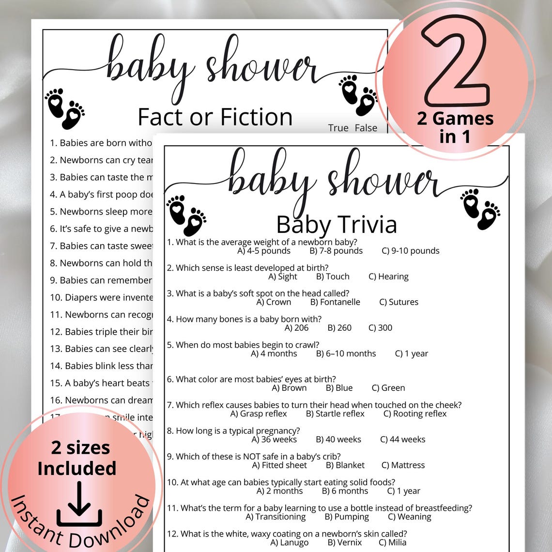Baby Trivia for Baby Showers, Printable True False Game for Gender ...