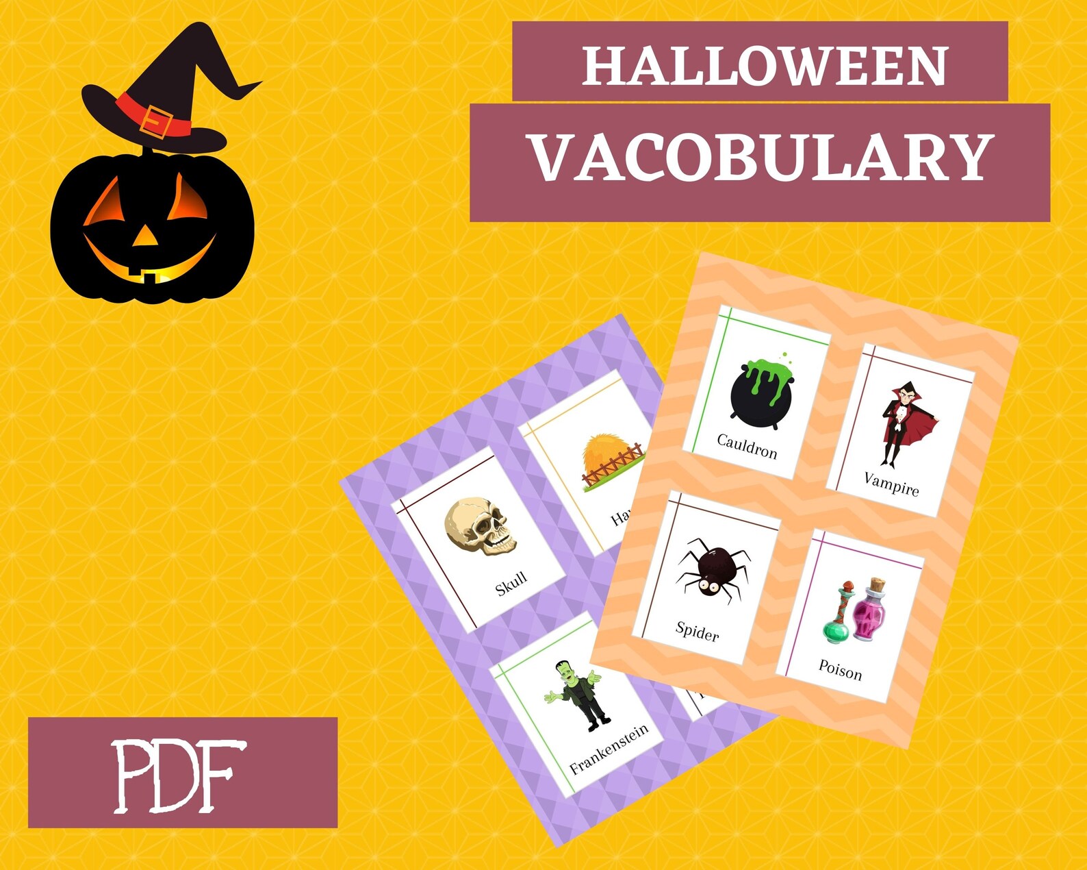 Cartes de vocabulaire Halloween 36 cartes Montessori Cartes Flash Pdf ...